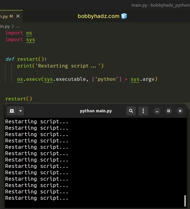 How To Restart A Python Script 6 Simple Ways Bobbyhadz