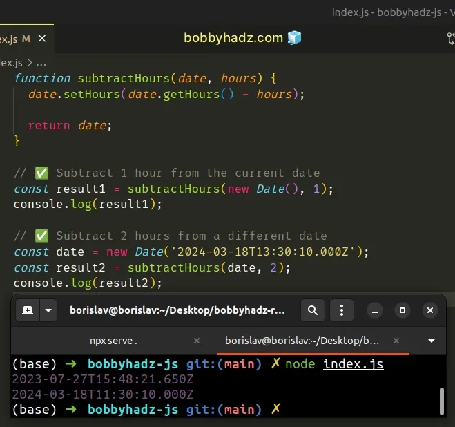 Subtract Hours Or Minutes From A Date In JavaScript Bobbyhadz