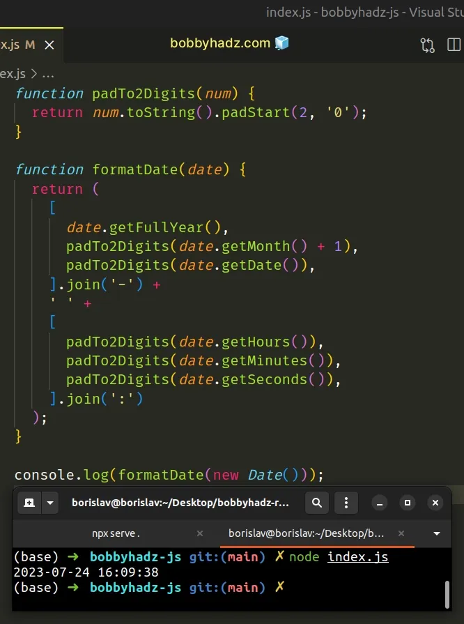 Format A Date As YYYY MM DD Hh mm ss In JavaScript Bobbyhadz Format A Date As YYYY MM DD Hh mm ss In JavaScript Bobbyhadz