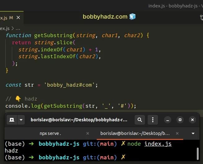 Get A Substring Between 2 Characters In JavaScript Bobbyhadz