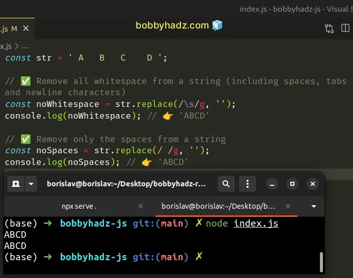Remove Replace All Whitespace From A String In JavaScript Bobbyhadz
