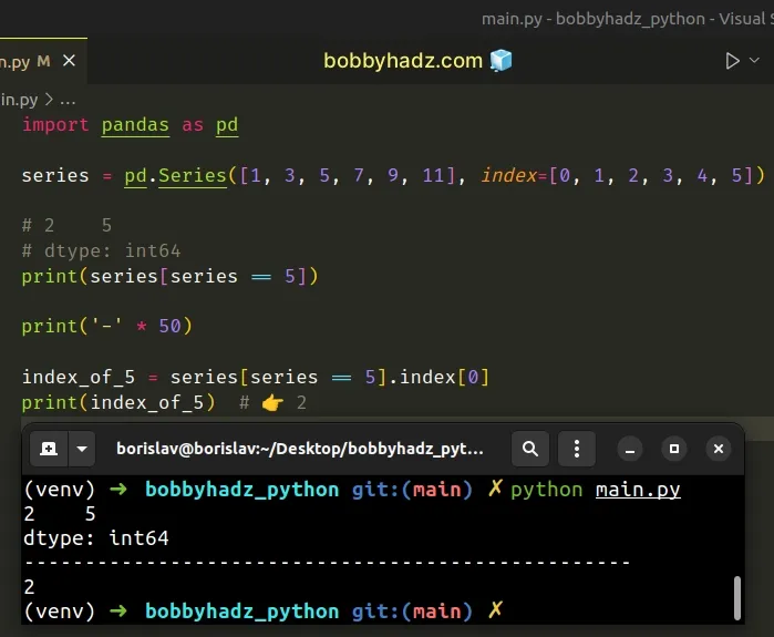 Pandas Find An Element s Index In Series 7 Ways Bobbyhadz