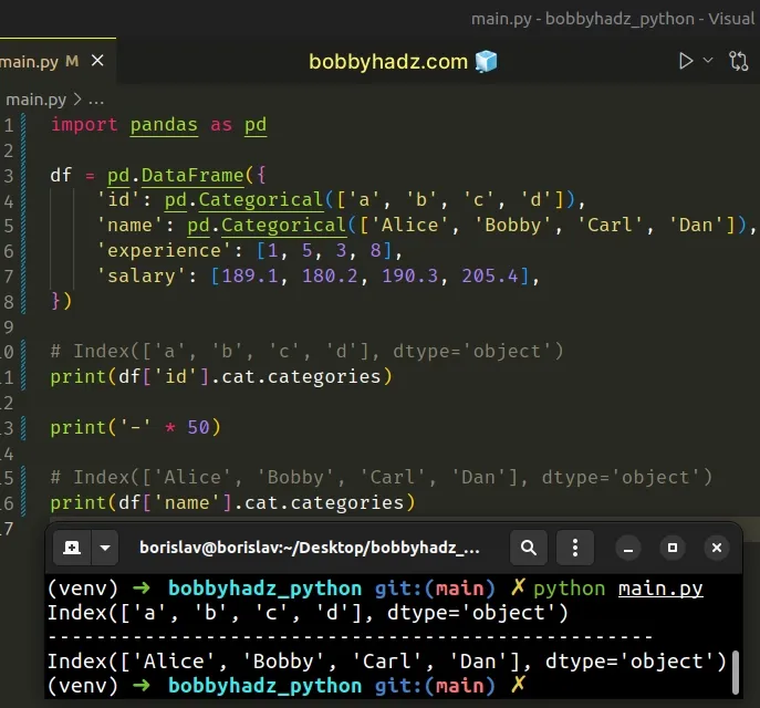 Pandas Get A List Of Categories Or Categorical Columns Bobbyhadz