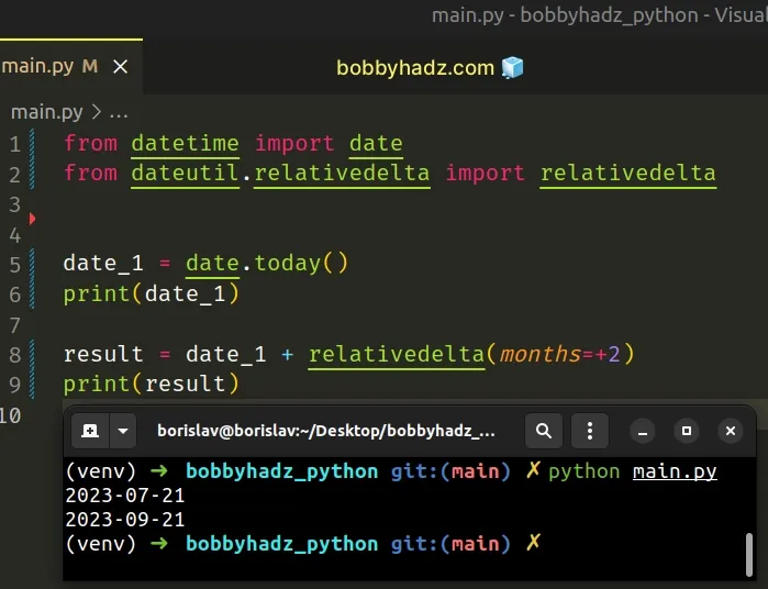How To Add Months To A Date In Python Bobbyhadz How To Add Months To A Date In Python Bobbyhadz