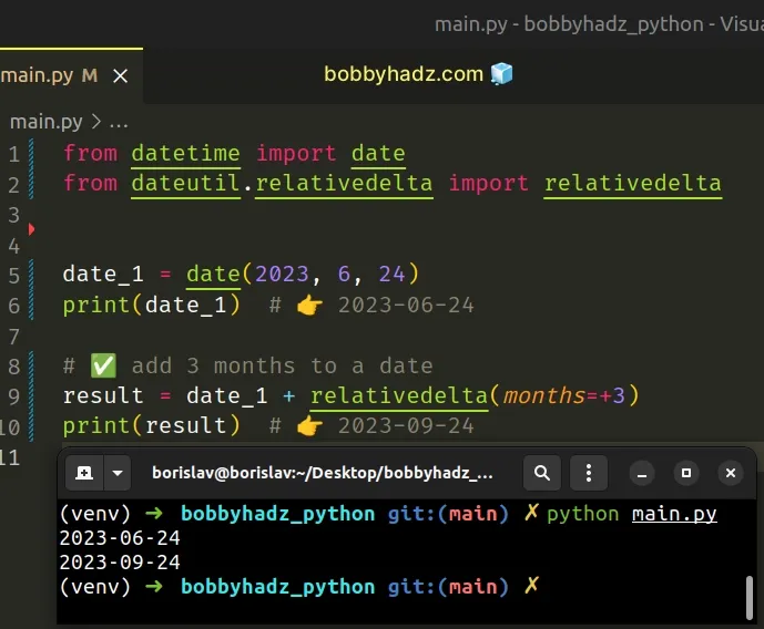How To Add Months To A Date In Python Bobbyhadz How To Add Months To A Date In Python Bobbyhadz