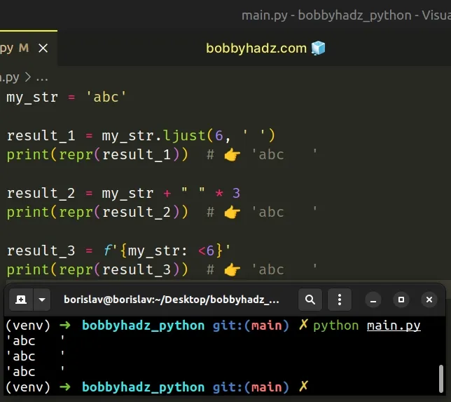 Add Spaces To Beginning End Or Between Chars In Python Bobbyhadz