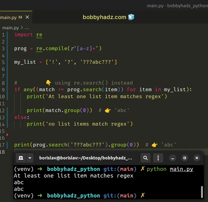 Check If Any Element In A List Matches Regex In Python Bobbyhadz