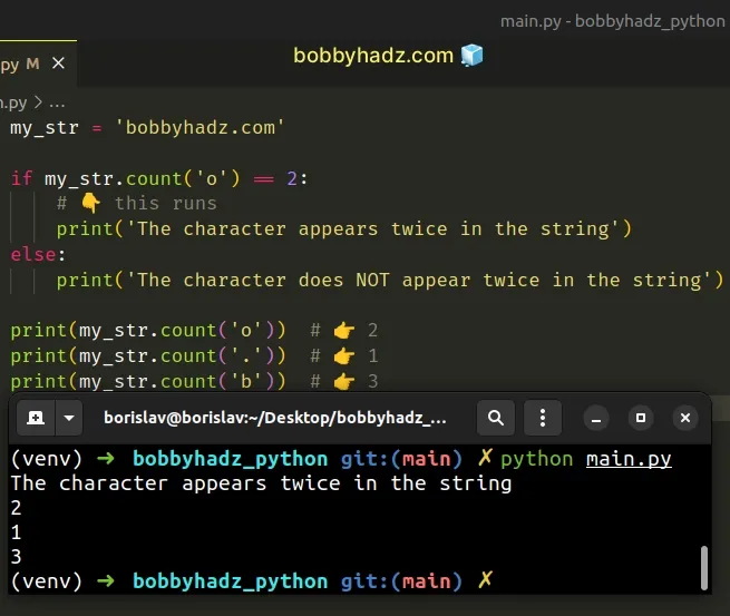 Check If A Character Appears Twice In A String In Python Bobbyhadz