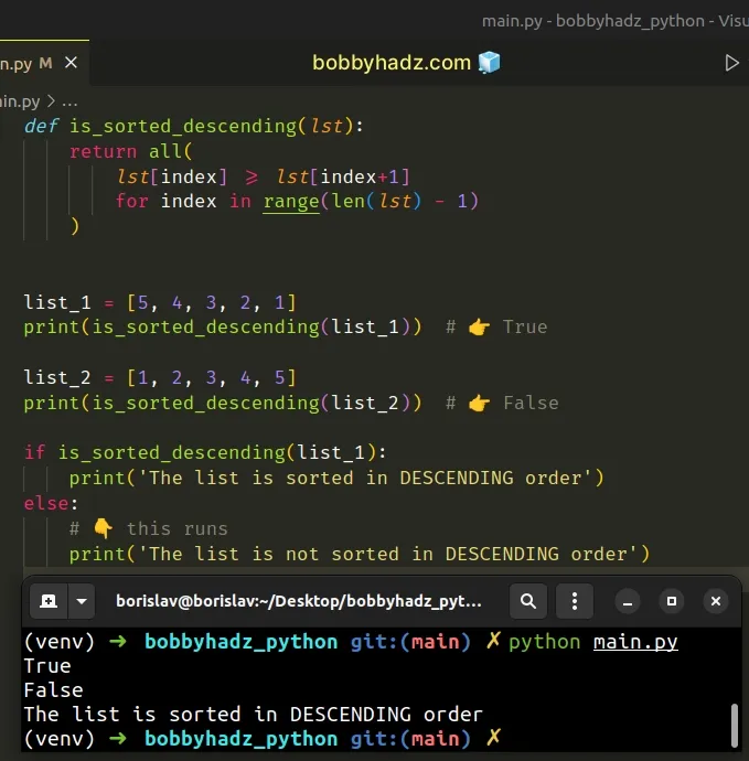 Check If A List Is Sorted ascending descending In Python Bobbyhadz