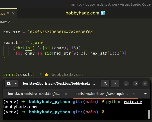 How To Convert From HEX To ASCII In Python 5 Ways Bobbyhadz How To Convert From HEX To ASCII In Python 5 Ways Bobbyhadz