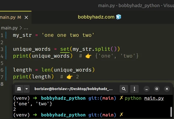 Count Number Of Unique Words Characters In String In Python Bobbyhadz