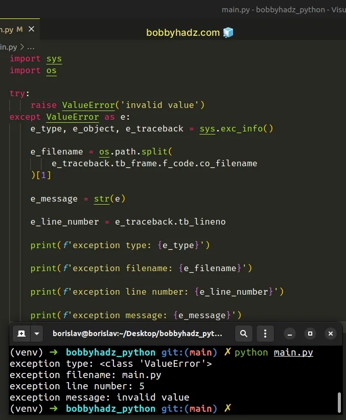 Python Get The Type File And Line Number Of Exception Bobbyhadz
