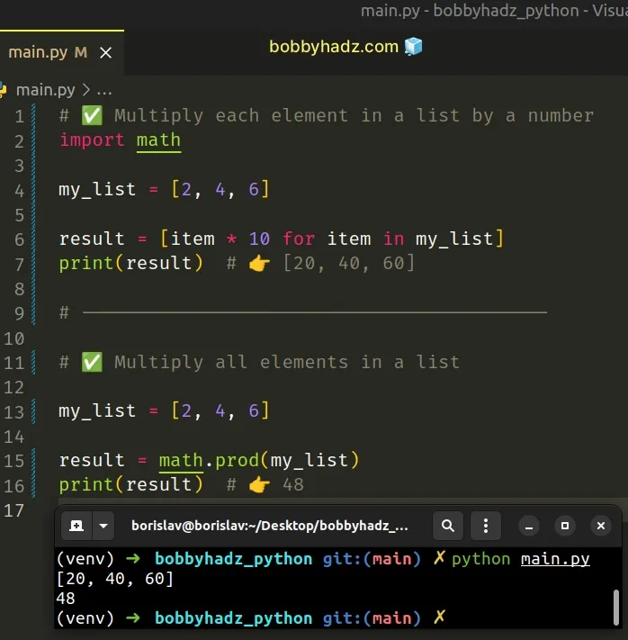 Multiply Each Element In A List By A Number In Python Bobbyhadz