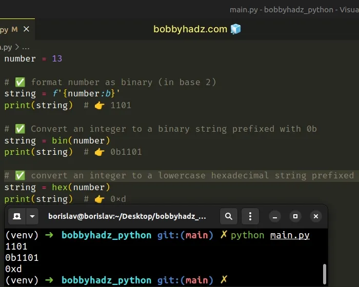 Print The Binary Representation Of A Number In Python Bobbyhadz