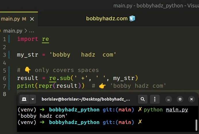 Replace Multiple Spaces With A Single Space In Python Bobbyhadz