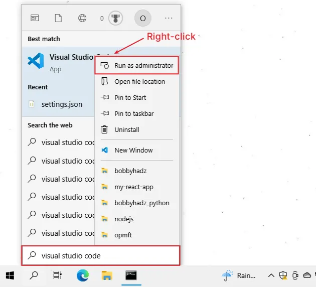 Run VS Code Or The VS Code Terminal As An Administrator Bobbyhadz