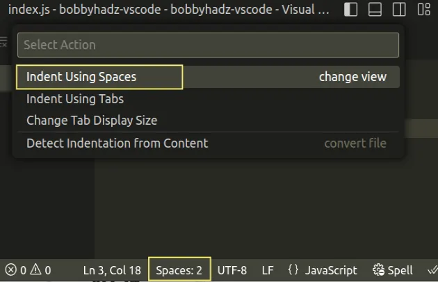 Change The Indentation In VS Code 2 Or 4 Spaces Tab Size Bobbyhadz